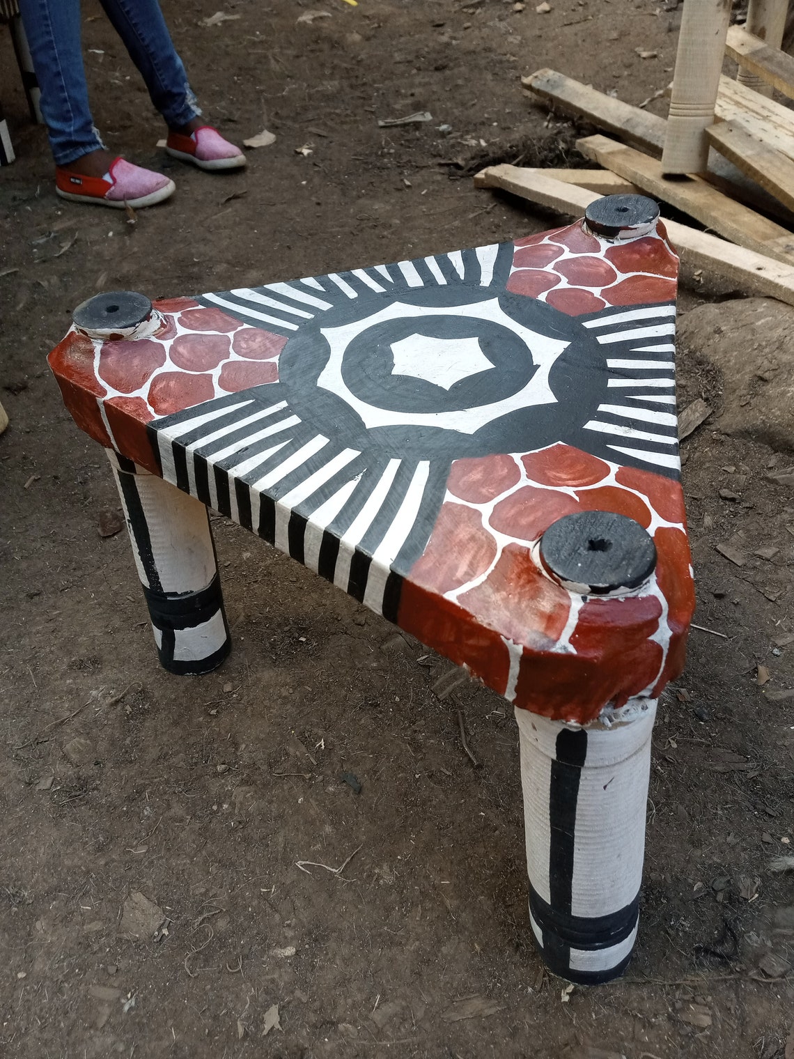 Kenya Kamba Tribe Stool Chair Square Triangle Cowhide - Etsy
