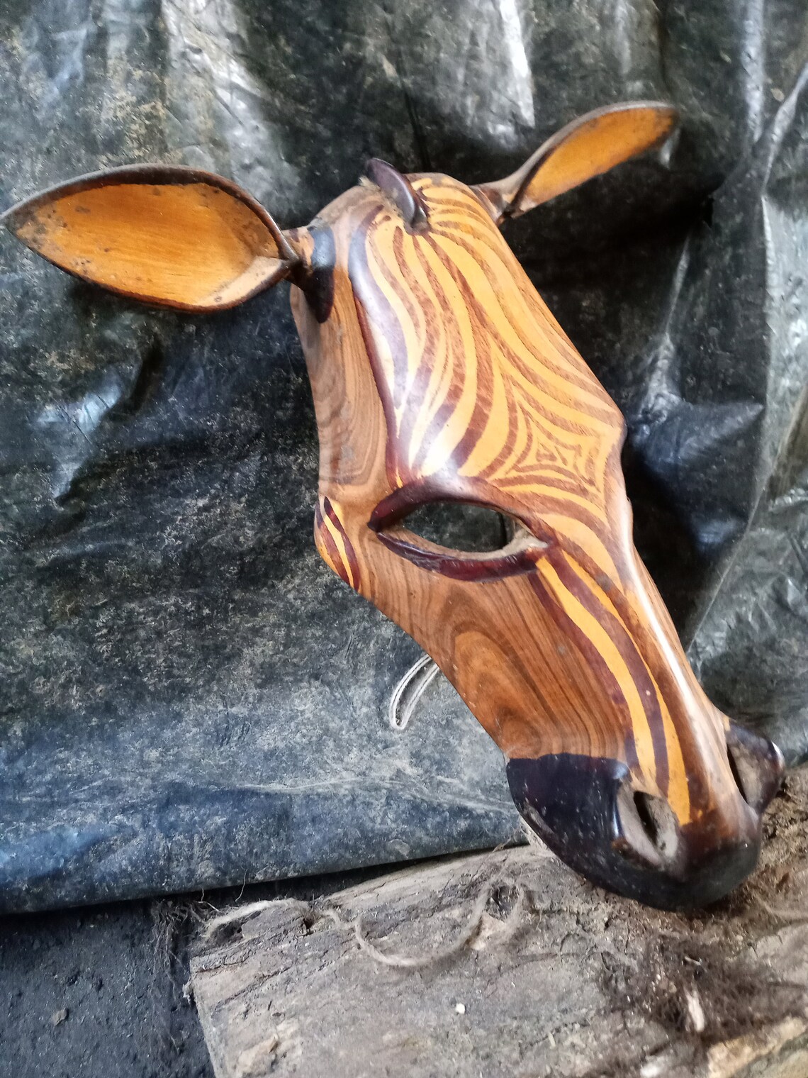 Zebra Plaque Mask Kamba Tribe Kenya Africa Painted Olivewood | Etsy
