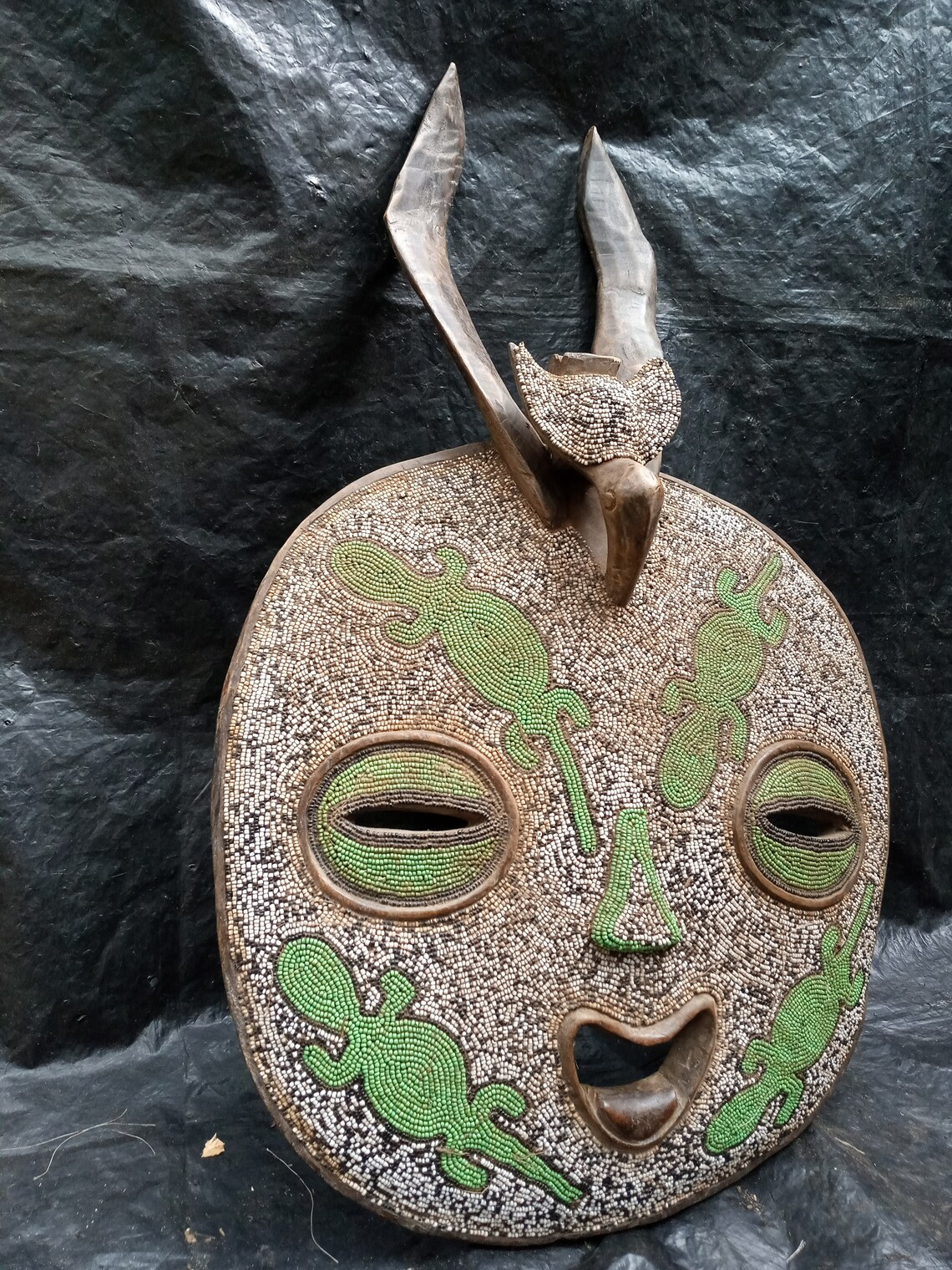 Original Lunda Tribe Vintage Beaded Plaque Mask DRC Angola Africa Wood ...