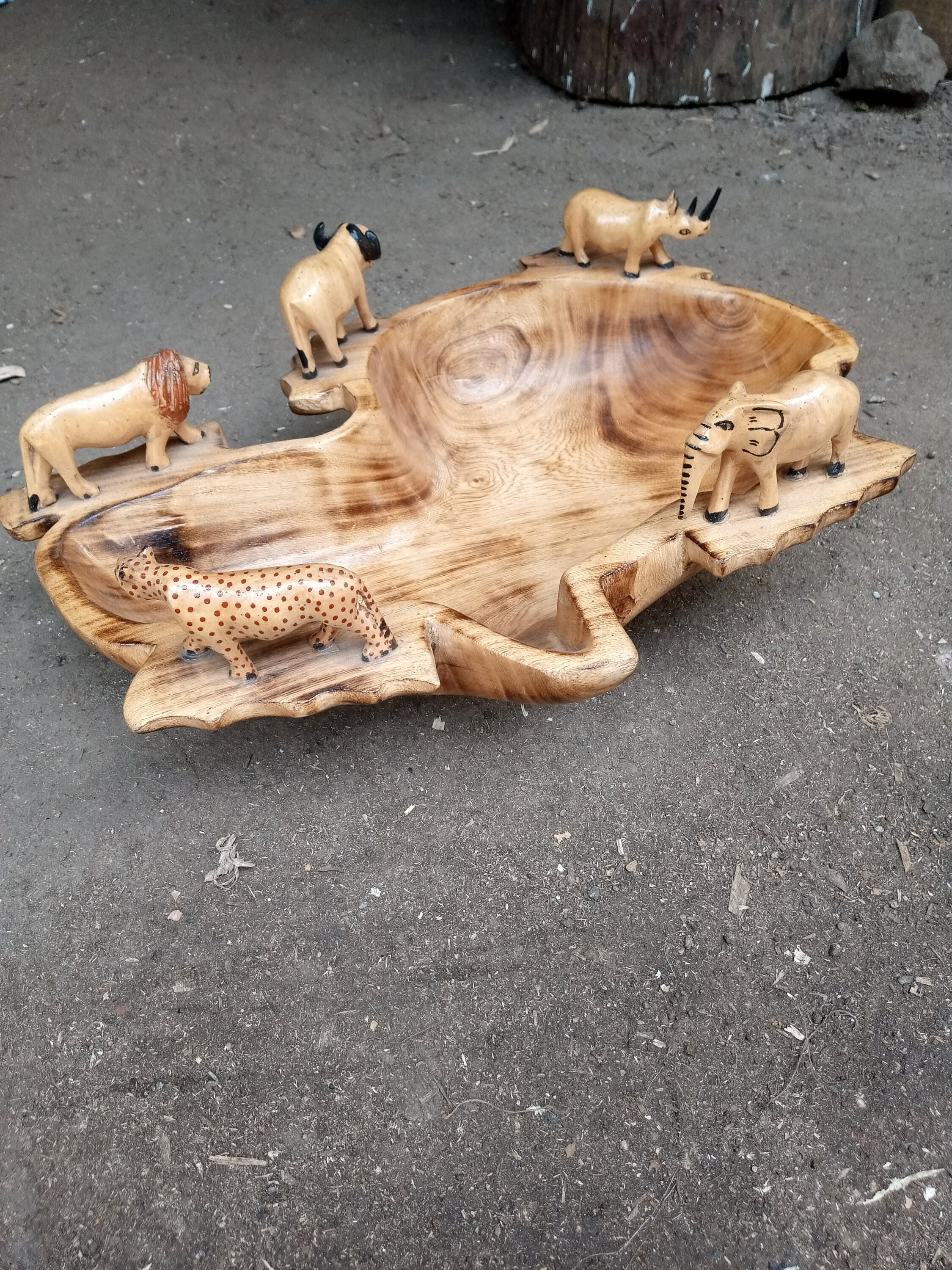 Kamba Tribe "big Five Animals Africa Bowl" Hand Carved Jacaranda Wood ...