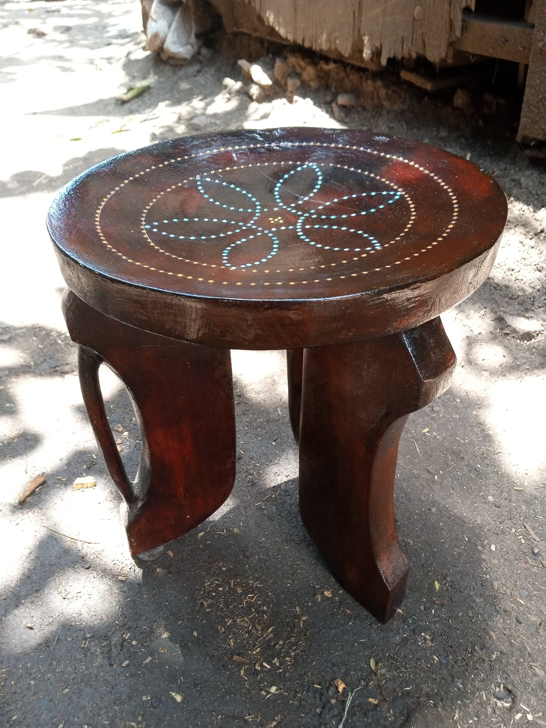 Kenya Kamba Tribe Stool Chair Beads Solid 1-PC Red Jacaranda Wood African Original Home ...