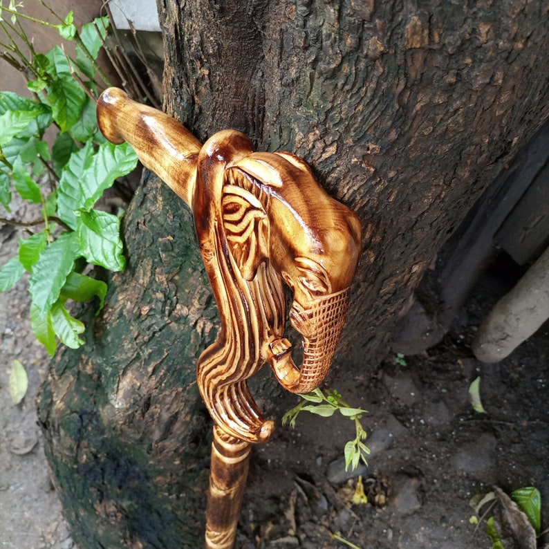 Original African Elephant Head Handle Hiking Stick Walking Cane ...