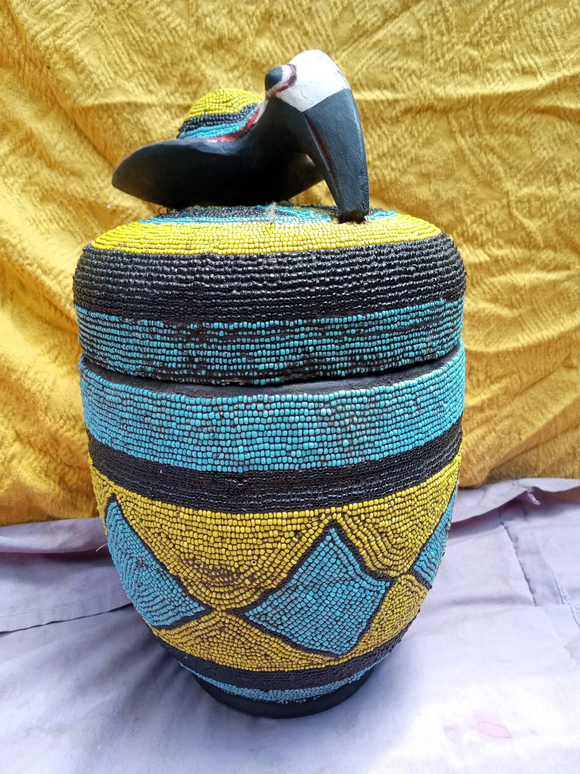 Vintage Senegal Soninke Tribe Original Covered Pot Bowl Bird Lid Beads ...