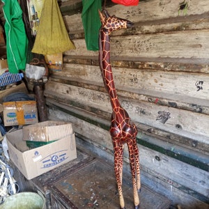 Painted Tall Giraffe Safari Animal Wood Carving Original Kamba Tribe ...