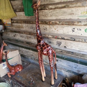 Painted Tall Giraffe Safari Animal Wood Carving Original Kamba Tribe ...