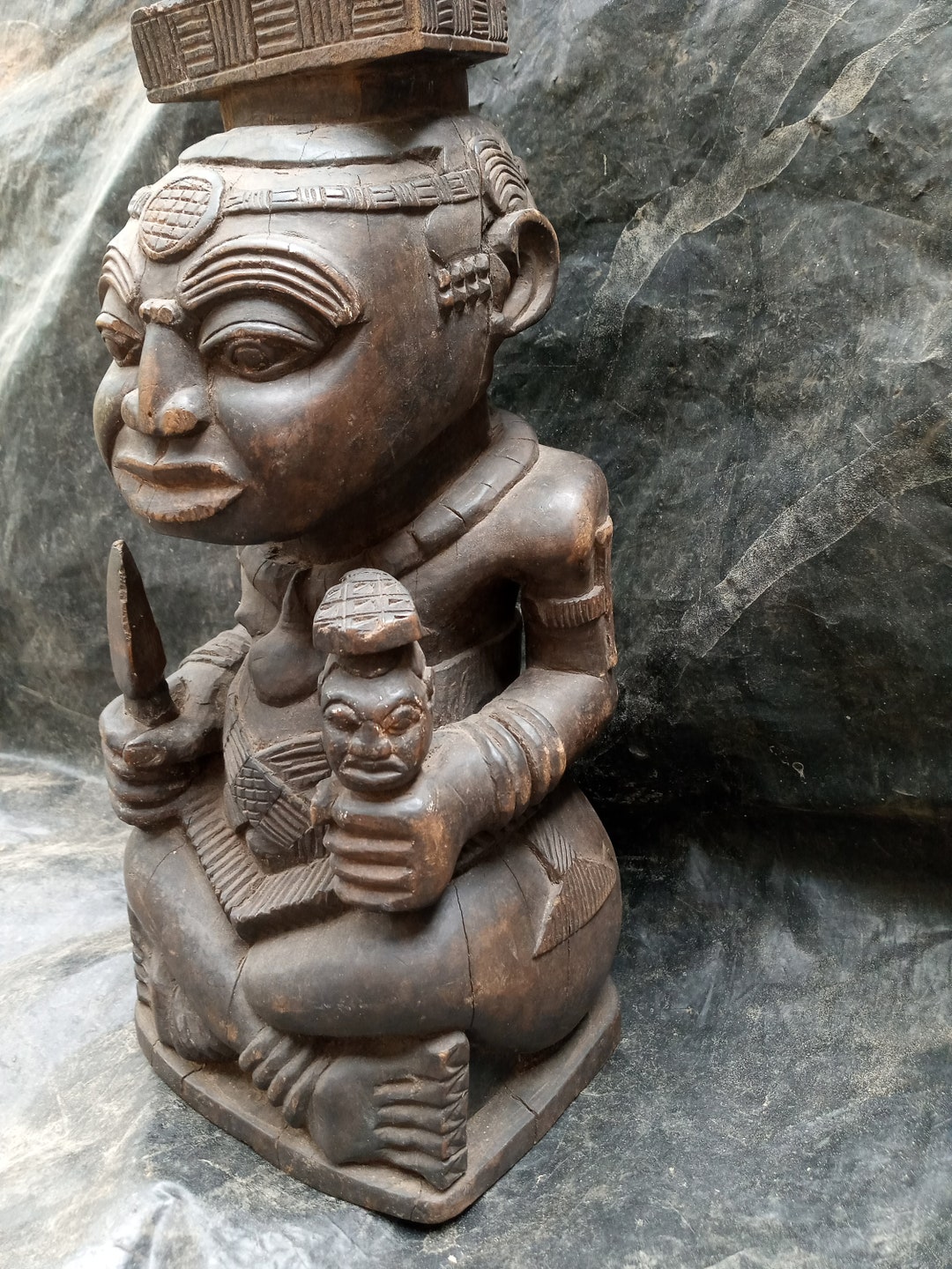 Congo Bakuba "king Statue" DRC Africa Original Art Carving Antique ...