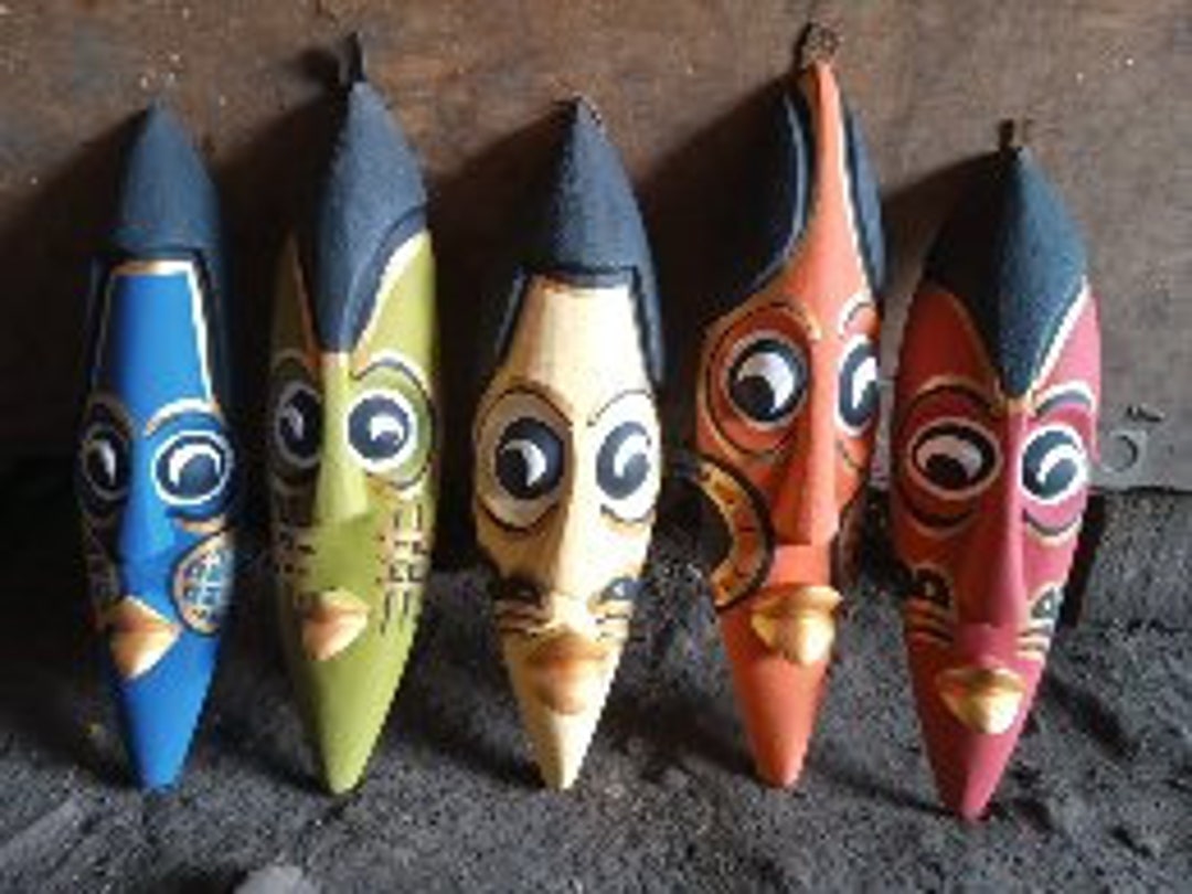 Jacaranda Wood Painted Masks 5pc Set Original Kamba Coffee Table Shelf ...