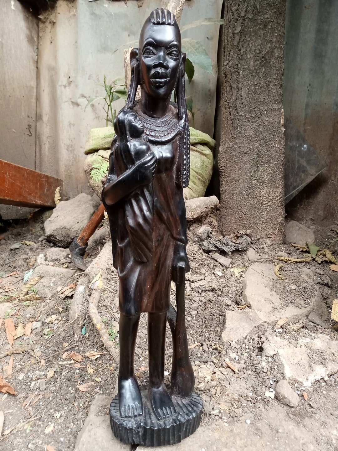 Original 1PC Blackwood oder Palisander "Maasai Frau mit Kind & Rungu ...