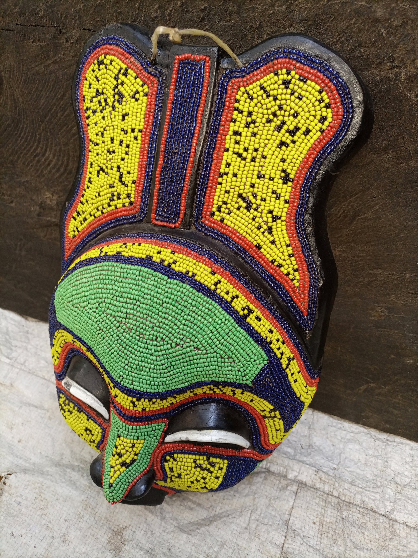 Vintage Aka Tribe Beaded Green Yellow Mask DRC Africa Original | Etsy