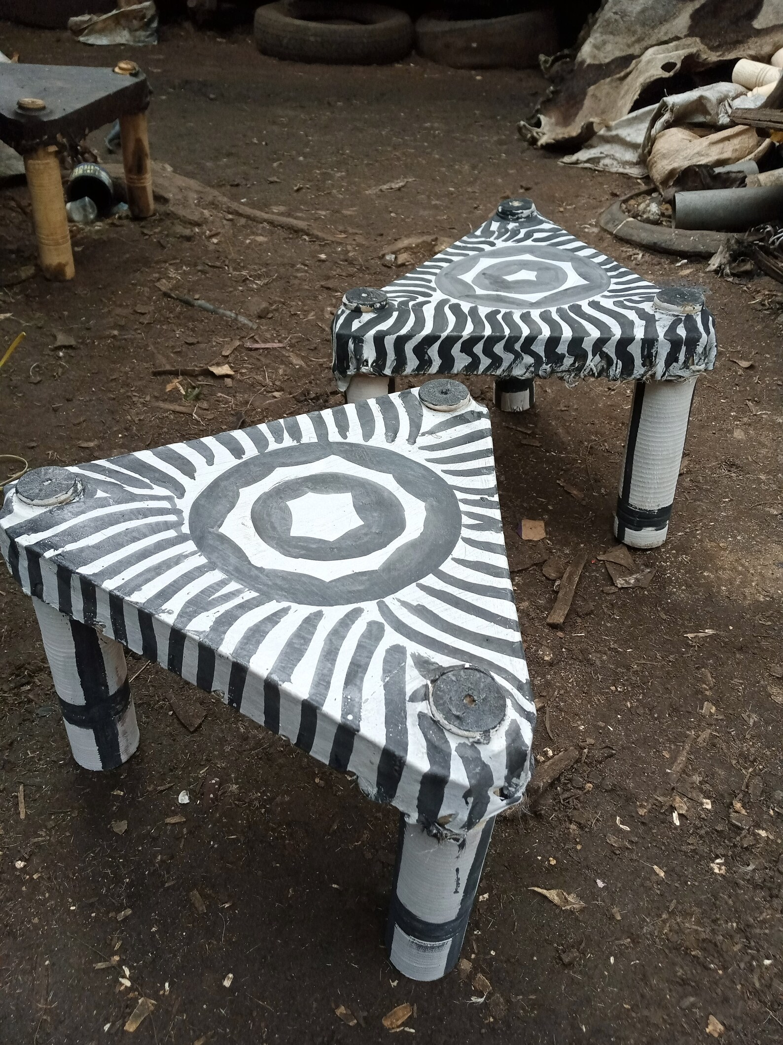 Kenya Kamba Tribe Stool Chair Square Triangle Cowhide - Etsy