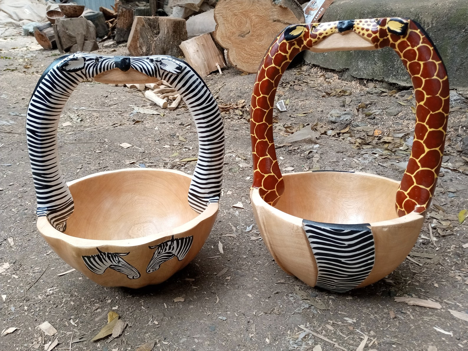 Zebra or Giraffe Bowl Kamba Tribe Africa Animal Hand Carved Jacaranda ...