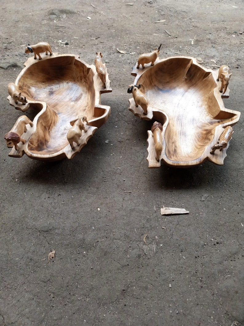 Kamba Tribe "big Five Animals Africa Bowl" Hand Carved Jacaranda Wood ...