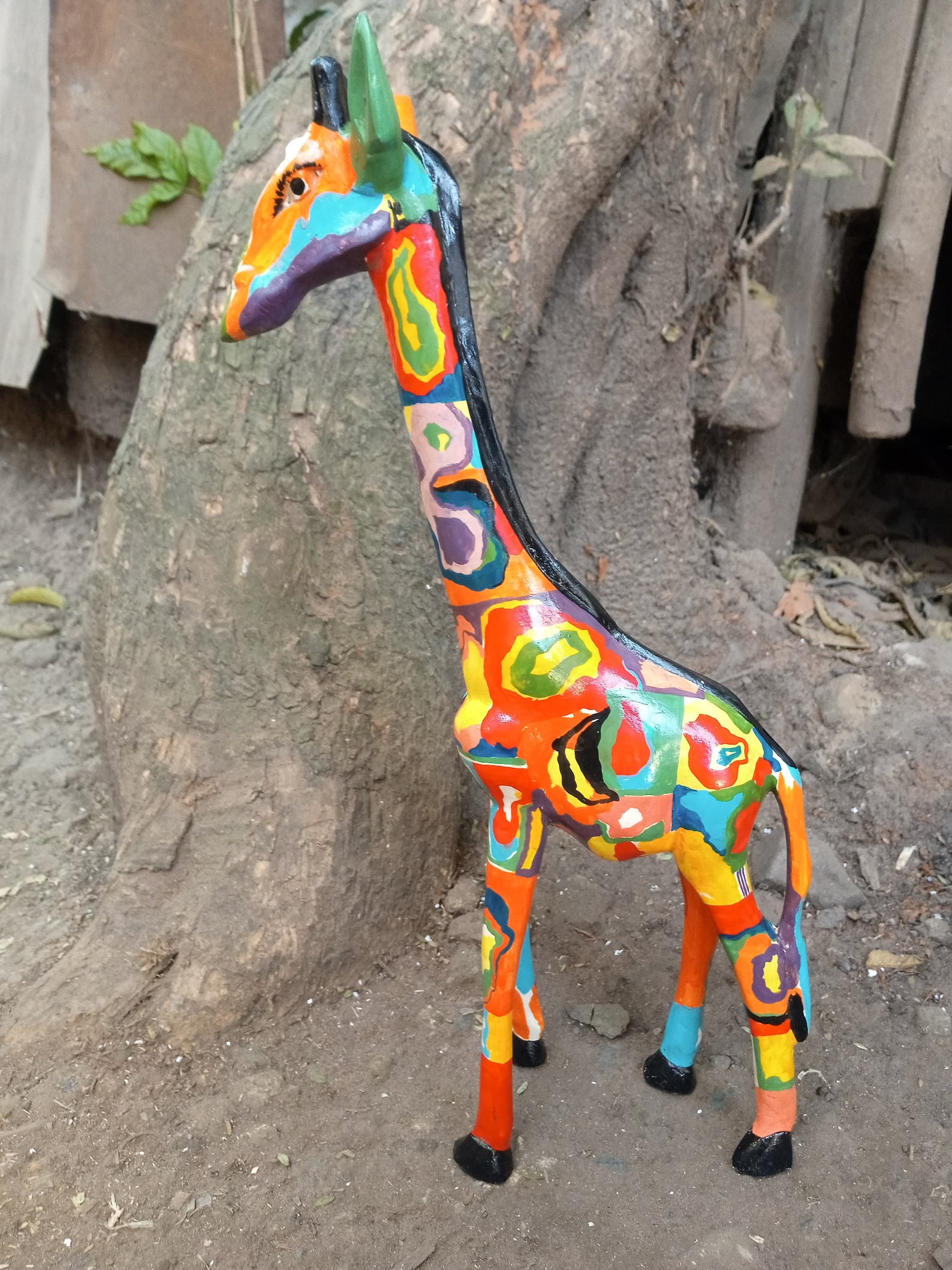 Jacaranda Wood Giraffe Multicolor Original Kamba Painted Tribal Coffee ...