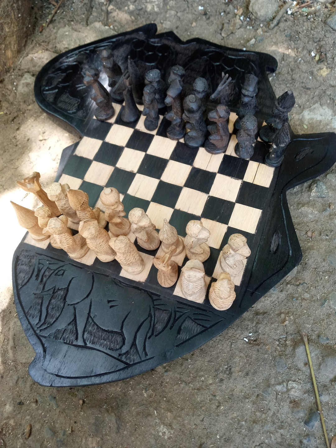 Solid Black Wood Chess Set Game With Carved Pieces Makonde Tribe ...