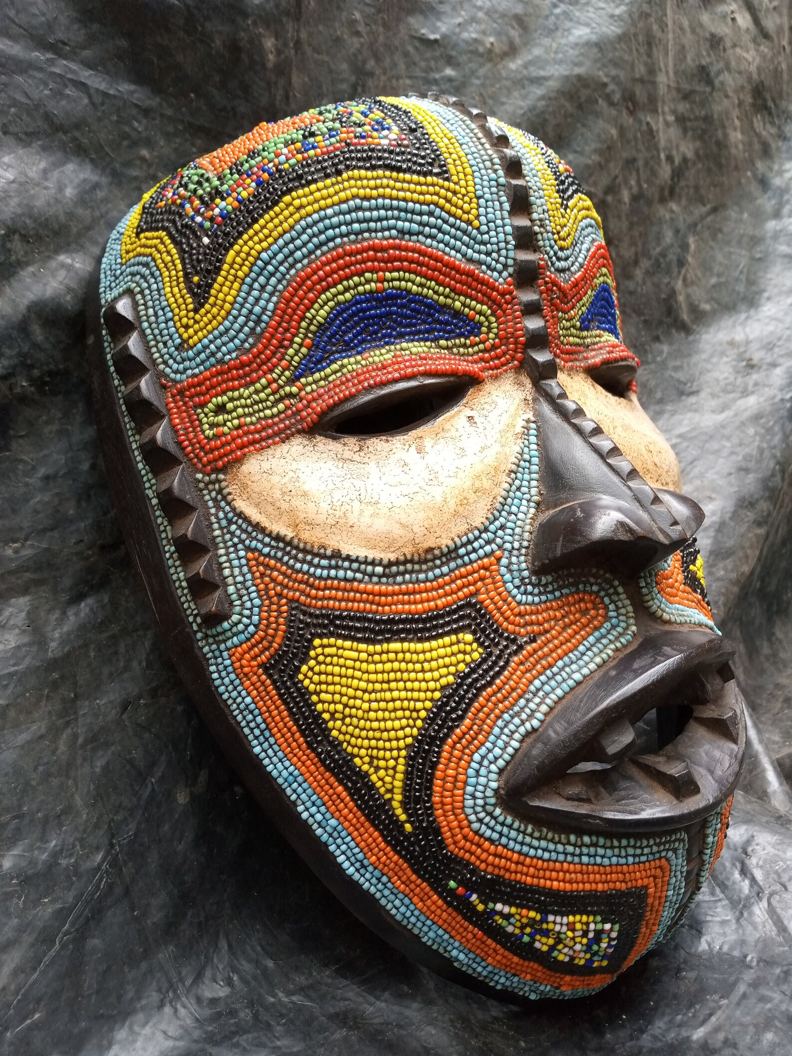 Kusu Tribe Beaded Mask Multicolor Original Carved Wood Congo | Etsy