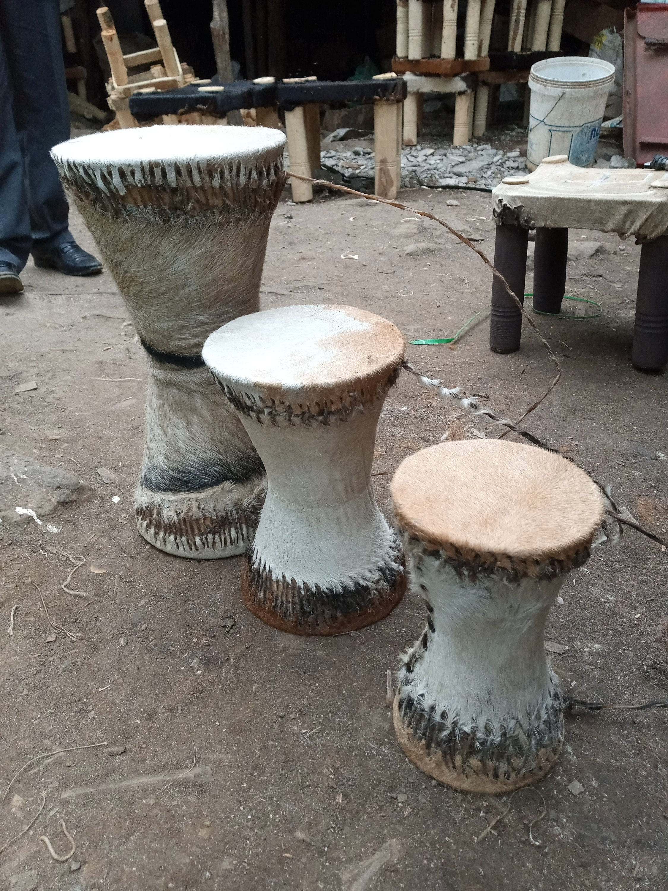 Double Bongo Side Table Drum Original Cowhide Leather | Etsy