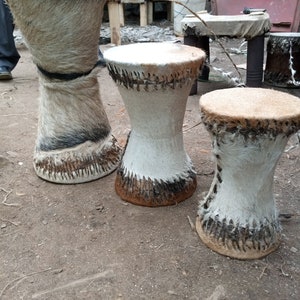 Double Bongo Side Table Drum Original Cowhide Leather Fully Functional ...
