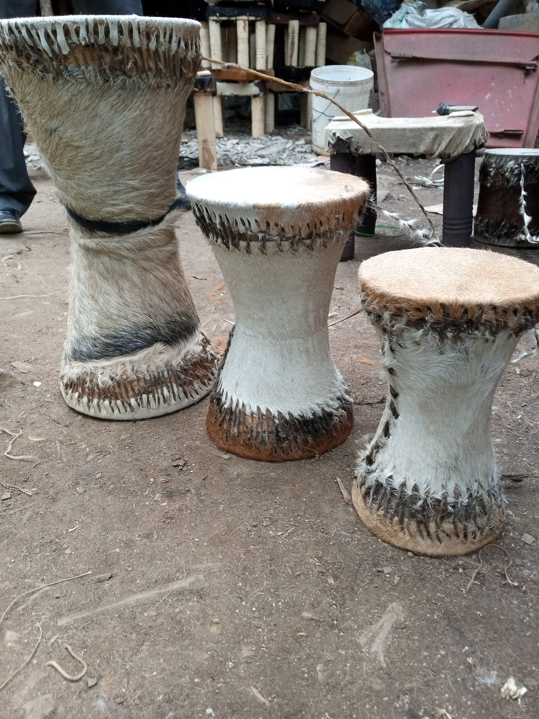 Double Bongo Side Table Drum Original Cowhide Leather Fully - Etsy