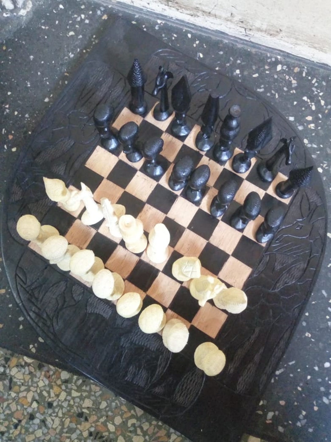 Solid Black Wood Chess Set Game Carved Pieces Makonde Tanzania Africa ...