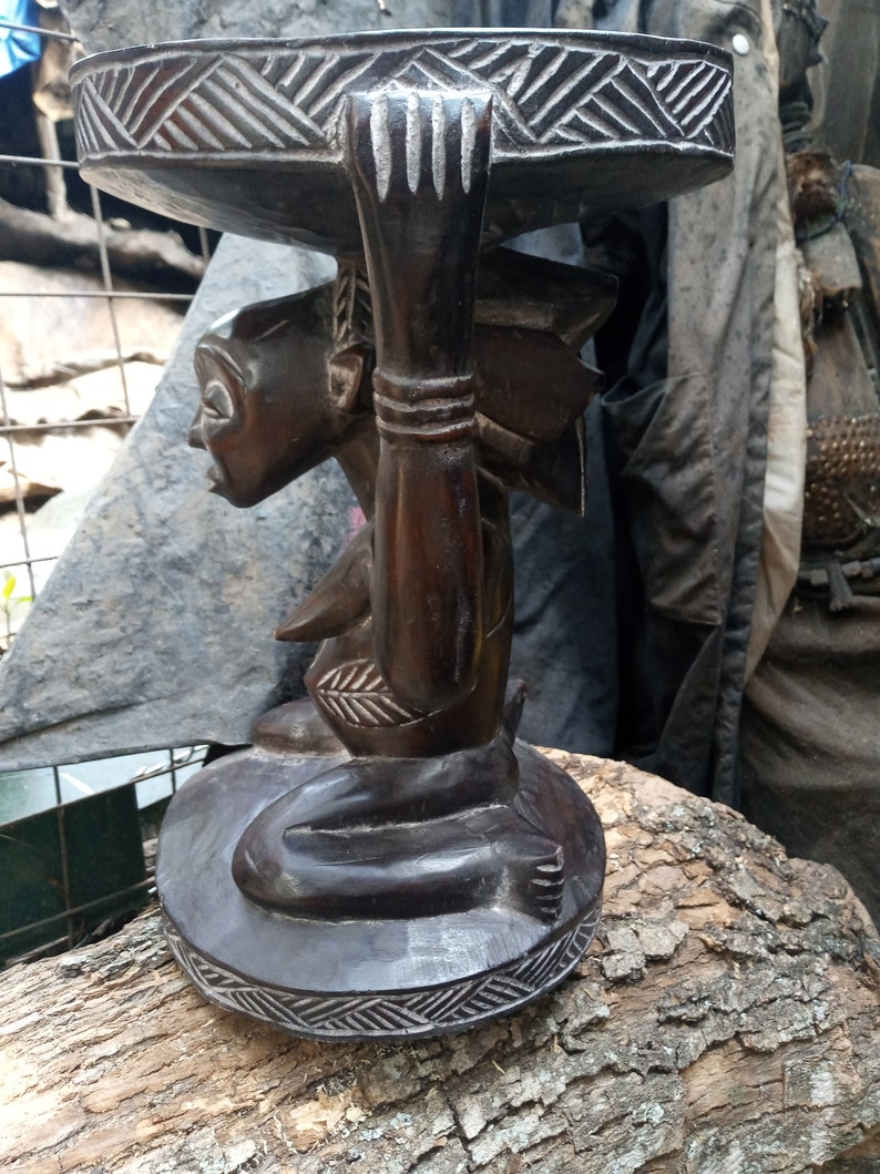 DRC Luba Tribe Stool Chair Solid 1-piece Hardwood African Original Home Furniture Handcarved ...