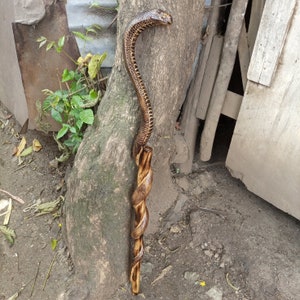 Jacaranda African Cobra Hiking Walking Stick Cane Handmade Kenya Africa ...