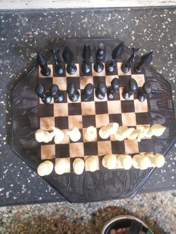 Solid Black Wood Chess Set Game Carved Pieces Makonde Tanzania - Etsy