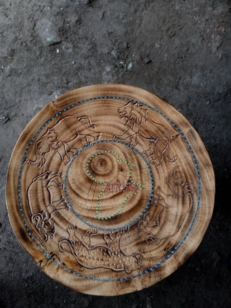 Kenya Kamba Tribe Stool Chair Beads Solid 1-piece Olivewood African ...