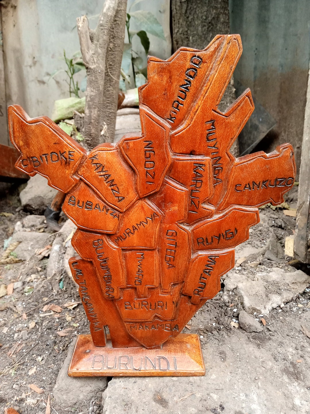 Solid Mahogany Wood Plaque Burundi Country Map Original Shelf Wall ...