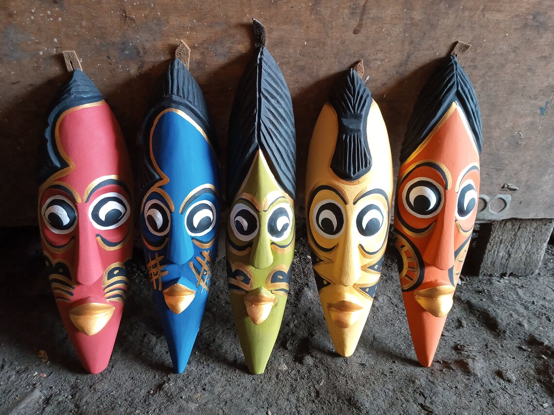 Jacaranda Wood Painted Masks 5pc Set Original Kamba Coffee - Etsy