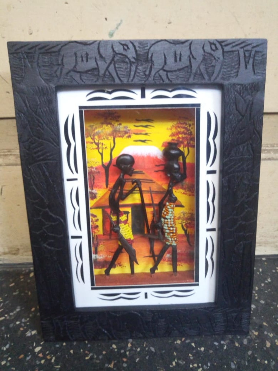 Natural Blackwood Carved African Mirror Animals Art Home Wall Hanging ...