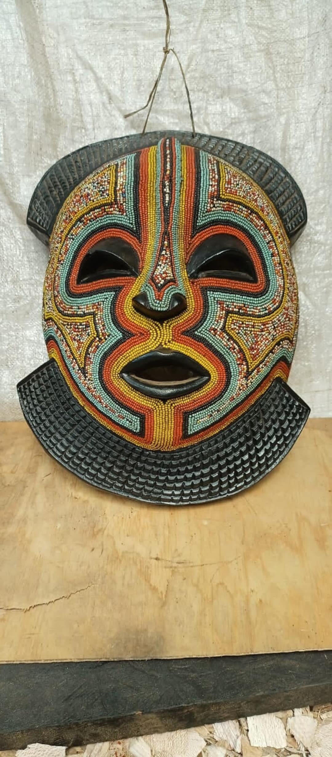 Beaded Tabwa Tribal Mask DRC Africa Decorative Original Wood Carving ...