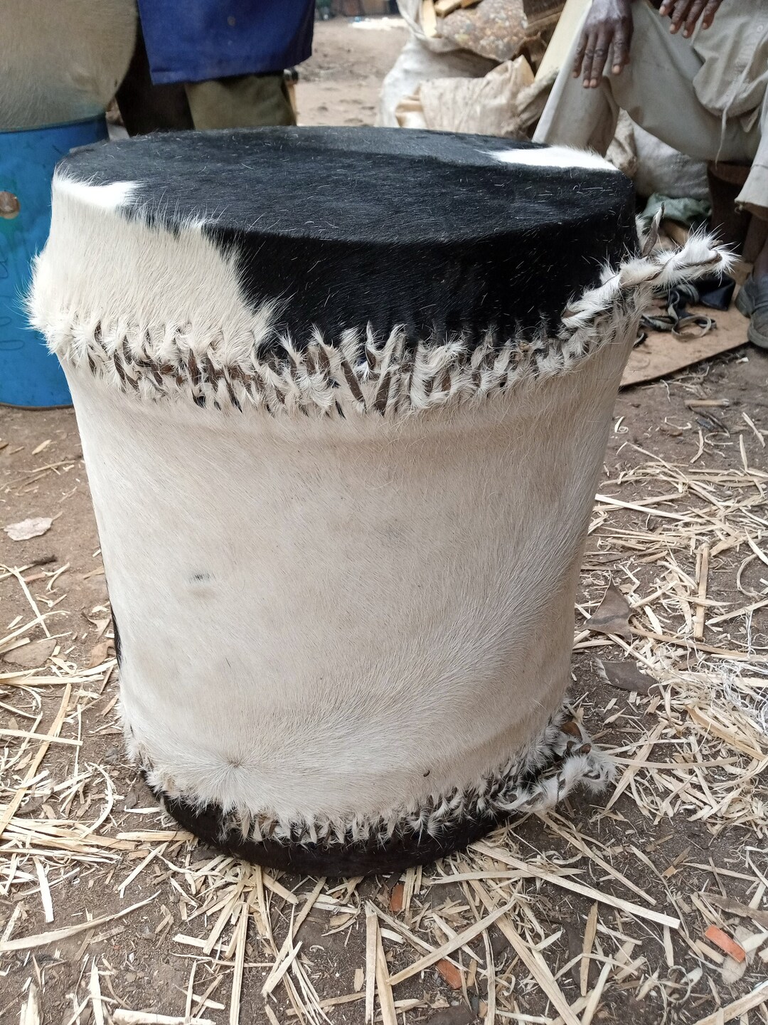 Double Water Drum Side Table Original Cowhide Leather Fully Functional ...