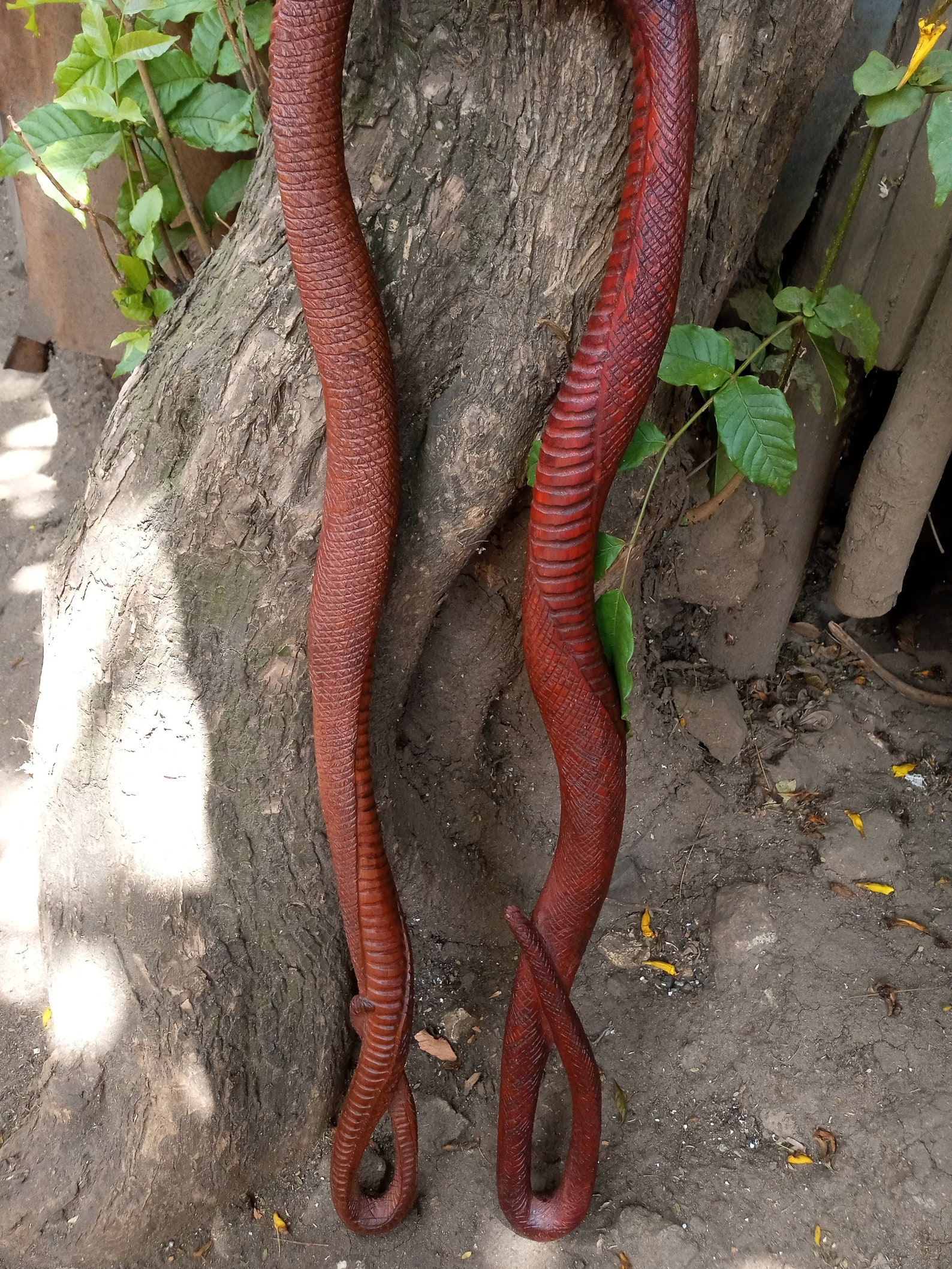 Red Mahogany African Viper Snake Hiking Walking Stick Cane Handmade ...