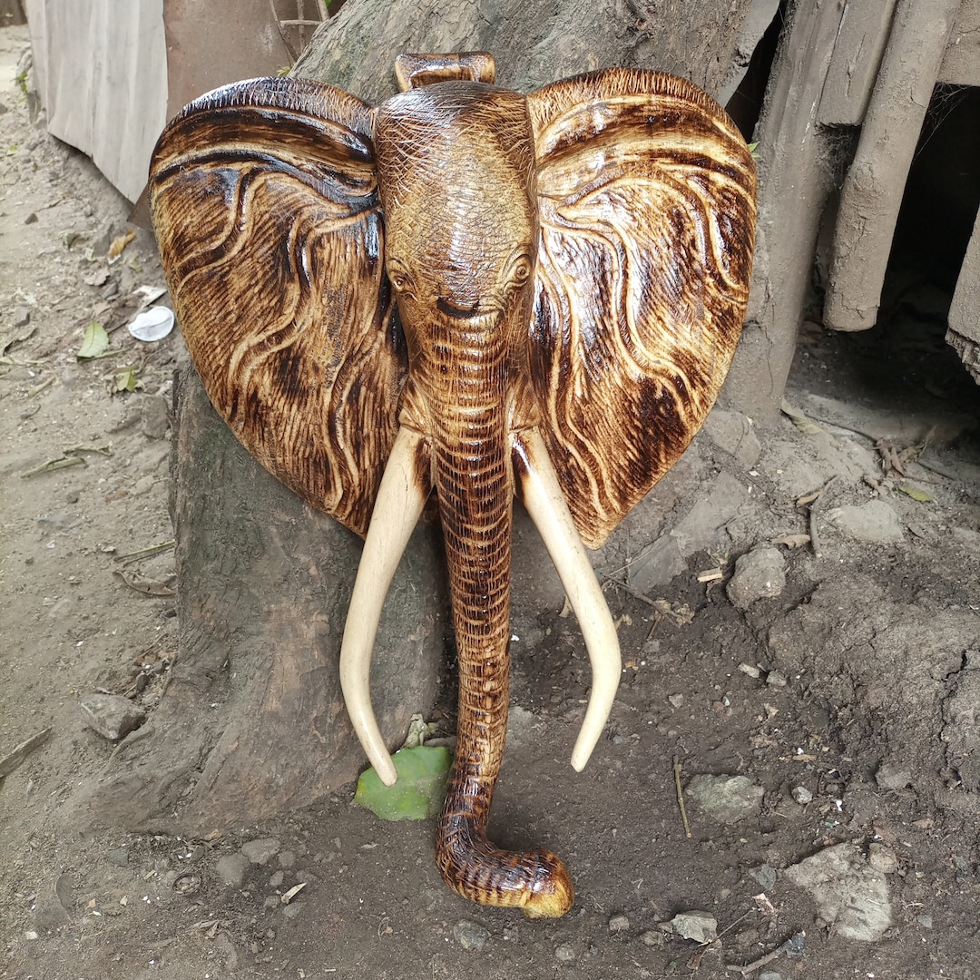 Elephant Mask Kenya Africa Olivewood Carving Kamba Tribal Plaque Wall ...