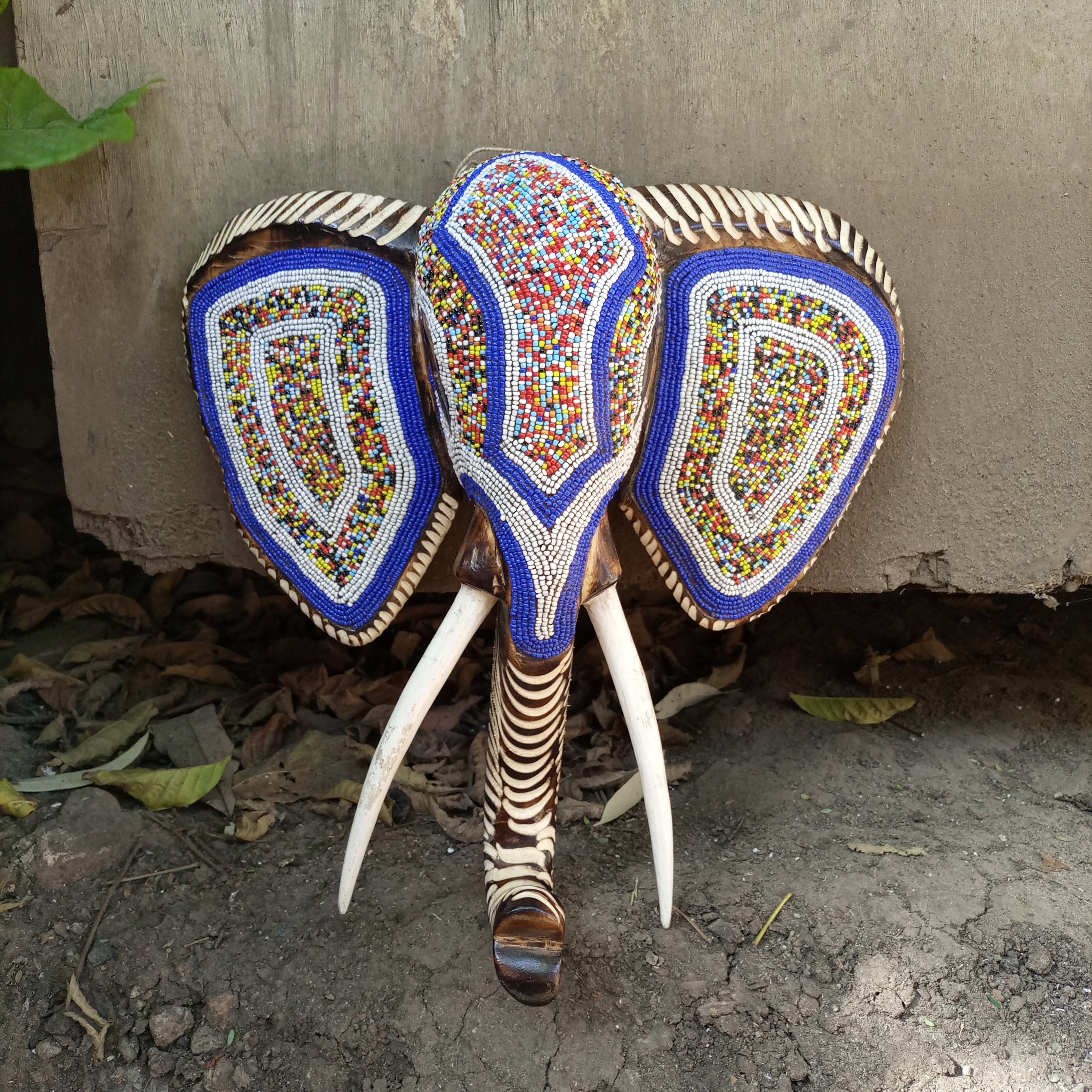 Kamba Tribal Plaque Beaded Elephant Mask Kenya Africa Carving | Etsy