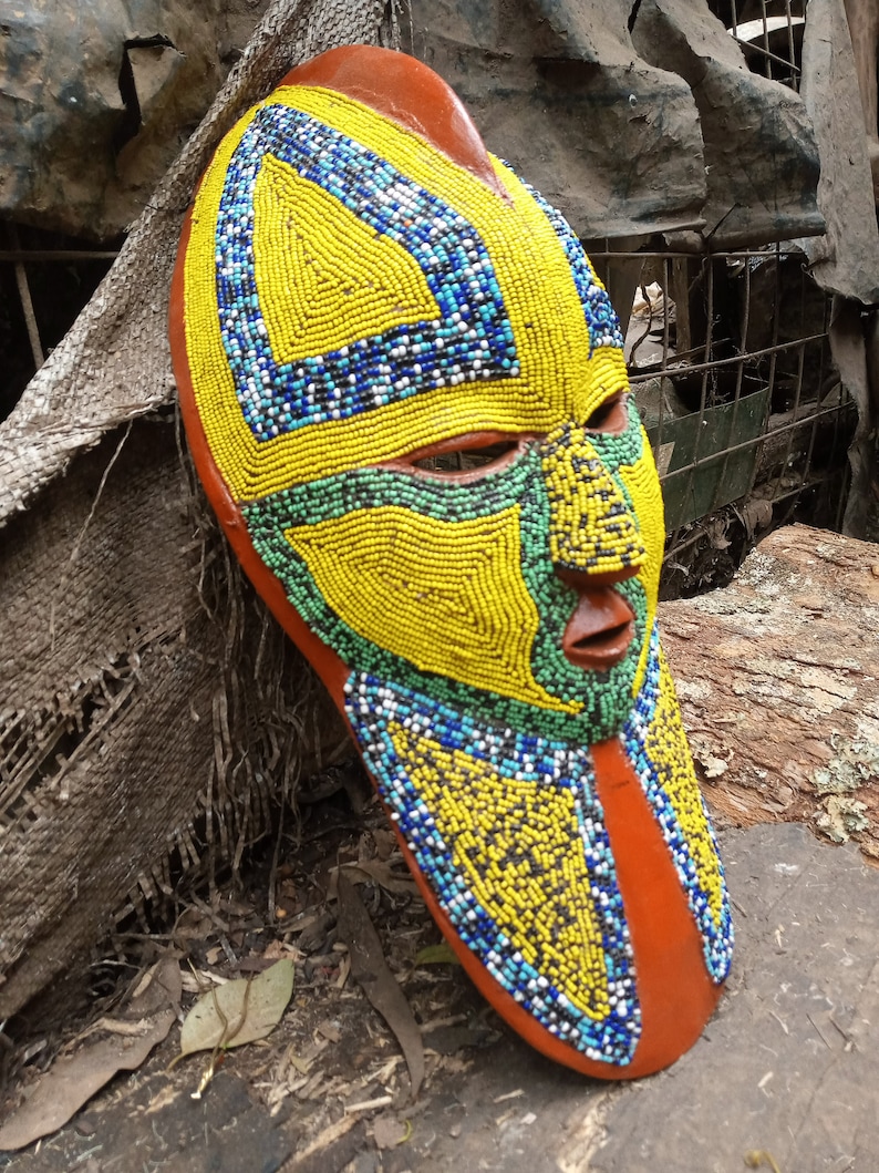 Beaded Pende Tribal Mask DRC Africa Decorative Original Wood Carving ...