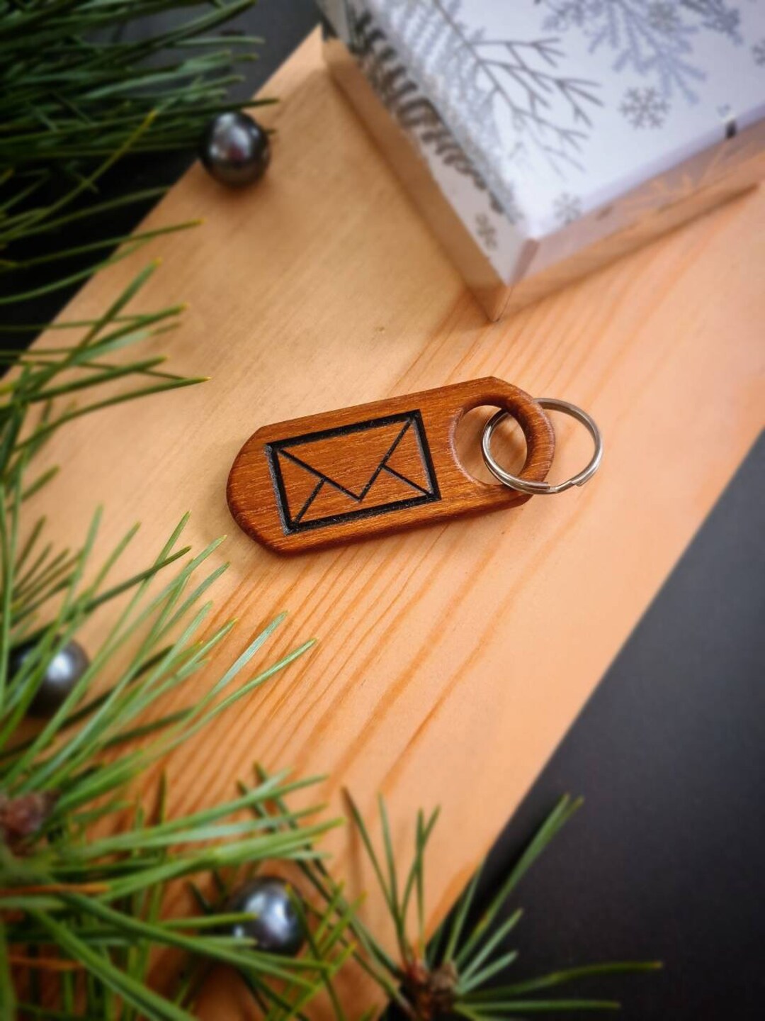 Beautiful Wood Keychain for Letter Box (sapelli),mail Charm, Mailbox ...