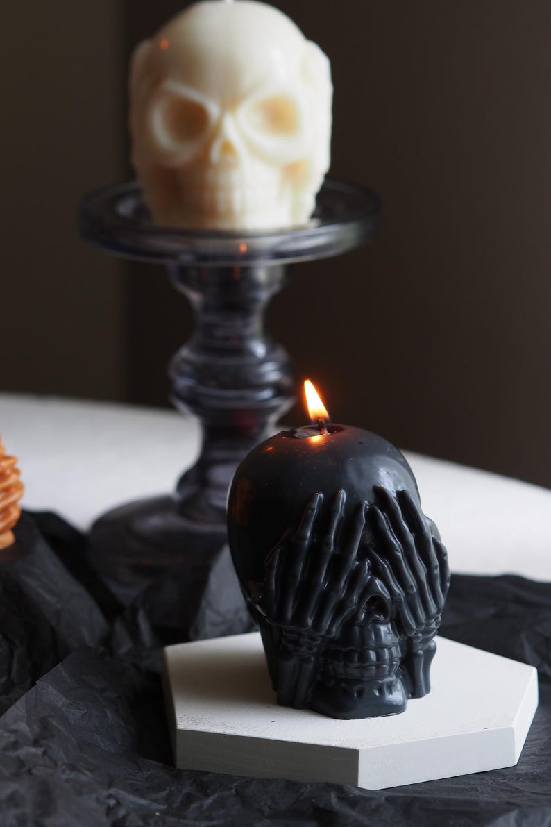 Handmade Halloween Skull Candle: Soy Beeswax Blend, Gothic Home Decor ...