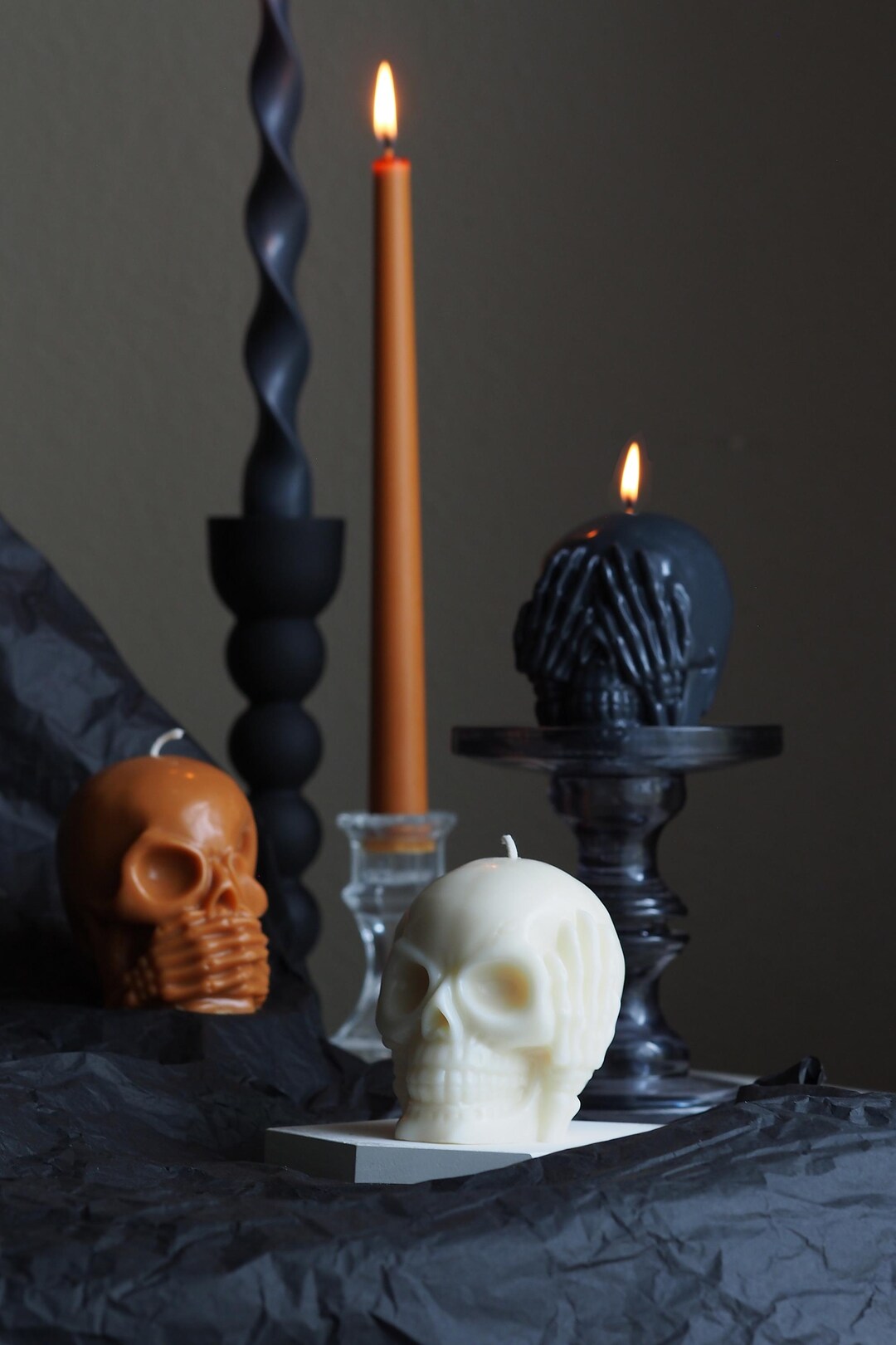Handmade Halloween Skull Candle: Soy Beeswax Blend, Gothic Home Decor ...