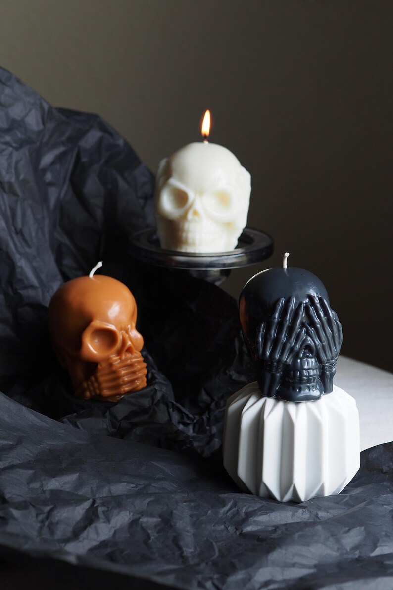 Handmade Halloween Skull Candle: Soy Beeswax Blend, Gothic Home Decor ...