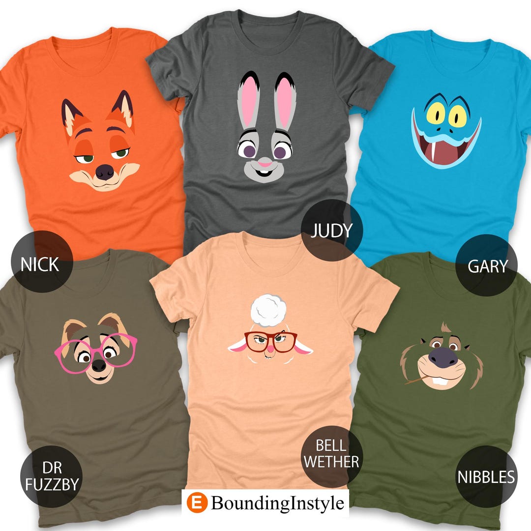 Disney Zootopia 2 All Characters Big Face Shirt, Nick Wilde, Judy Hopps ...