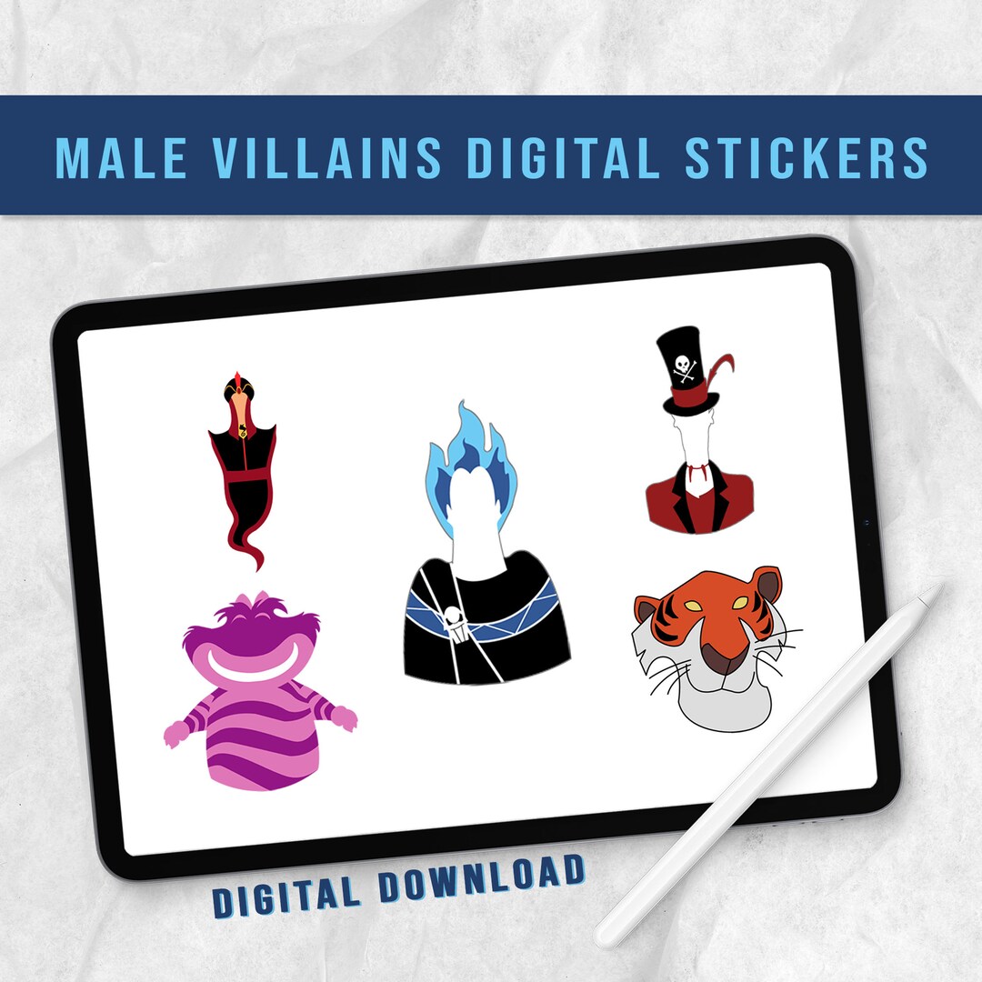 Animation Male Villains Digital Sticker Pack, Cartoon PNG Files for ...