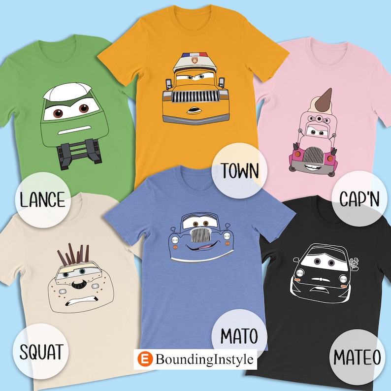Cars on the Road T-shirt, Cars Character Face Group Shirt, Family ...