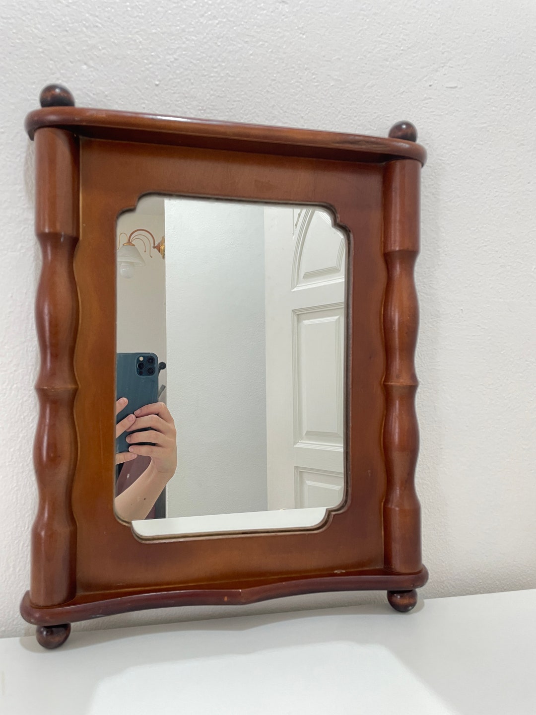 Vintage Frame Wood Wall Colonial Retro Mirror Decor Mcm Spindle Swivel ...