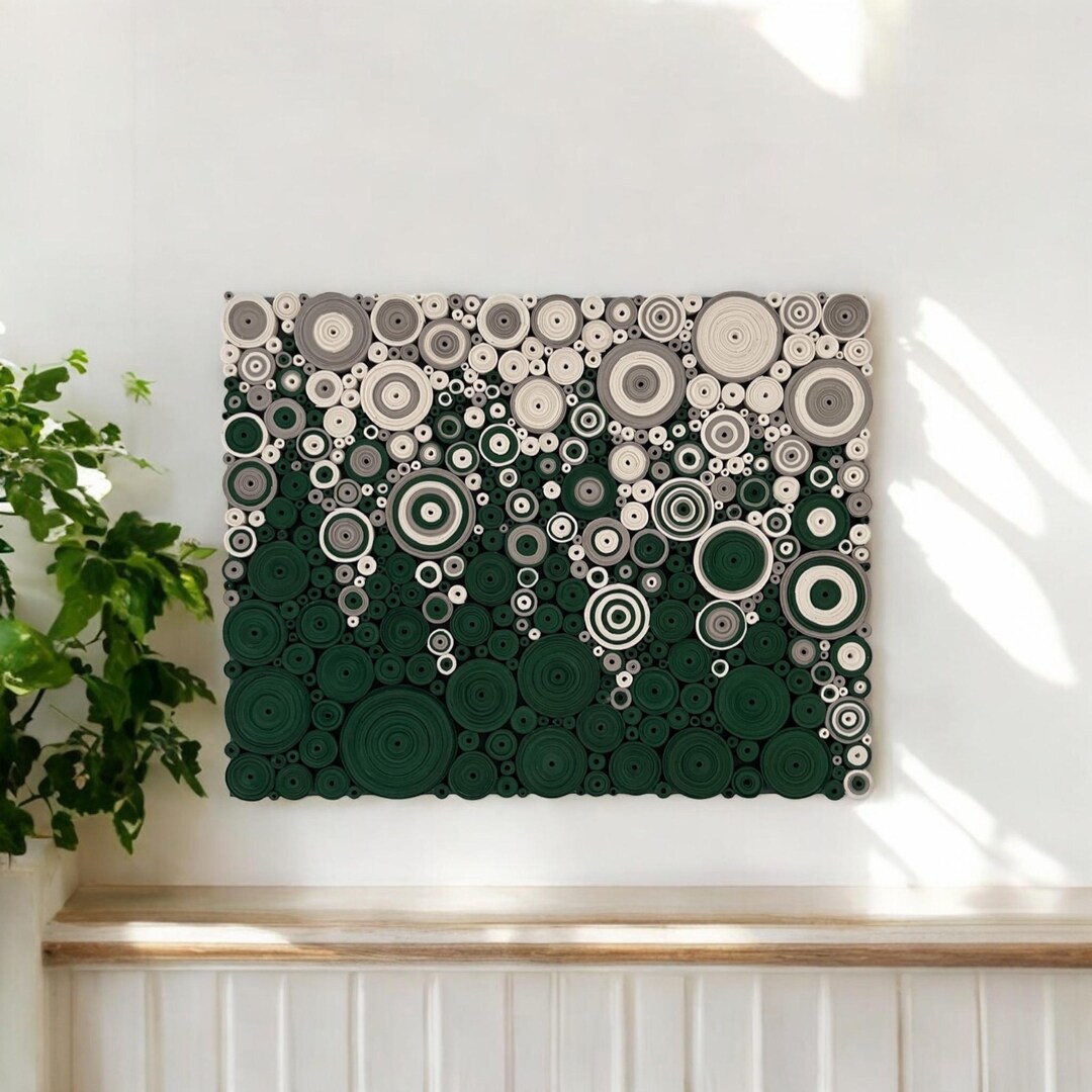 Landscape Art in Green and Gray Quilling Coastal Decor for Cottage ...