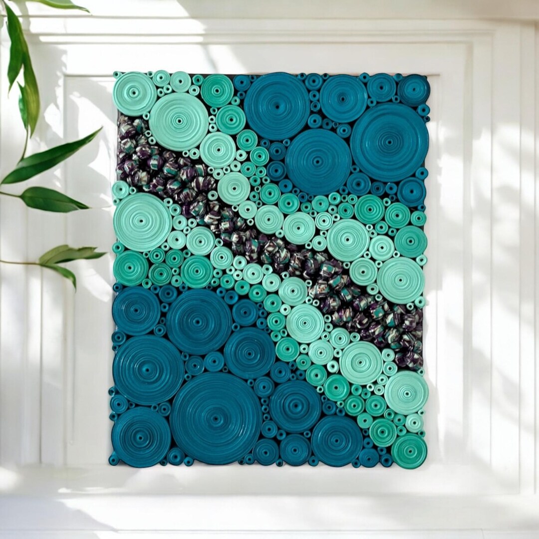 Small Abstract Quilling Art in Teal Blue Quilled Modern Wall Art Gift ...