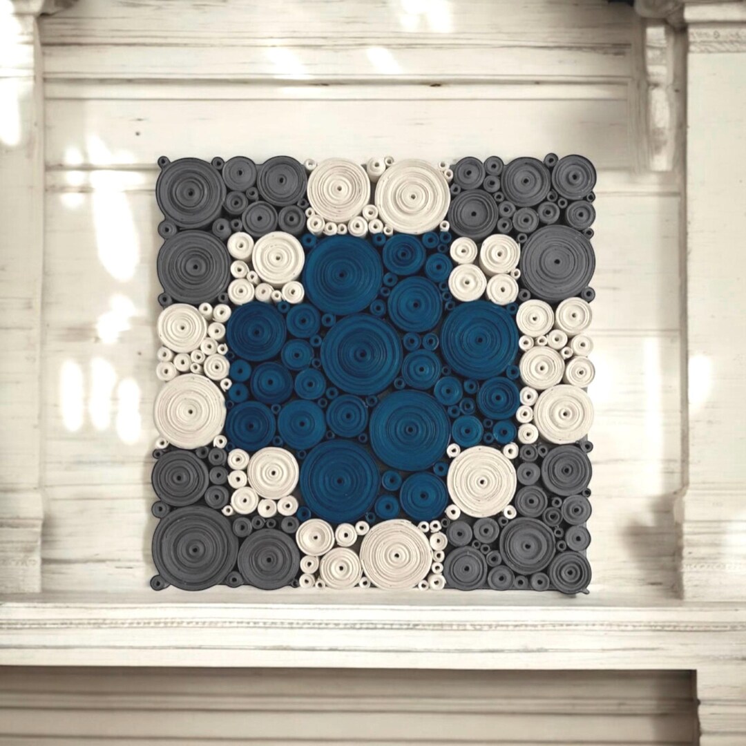 Abstract Minimalist Quilling Art in Blue Gray and Cream Geometric ...
