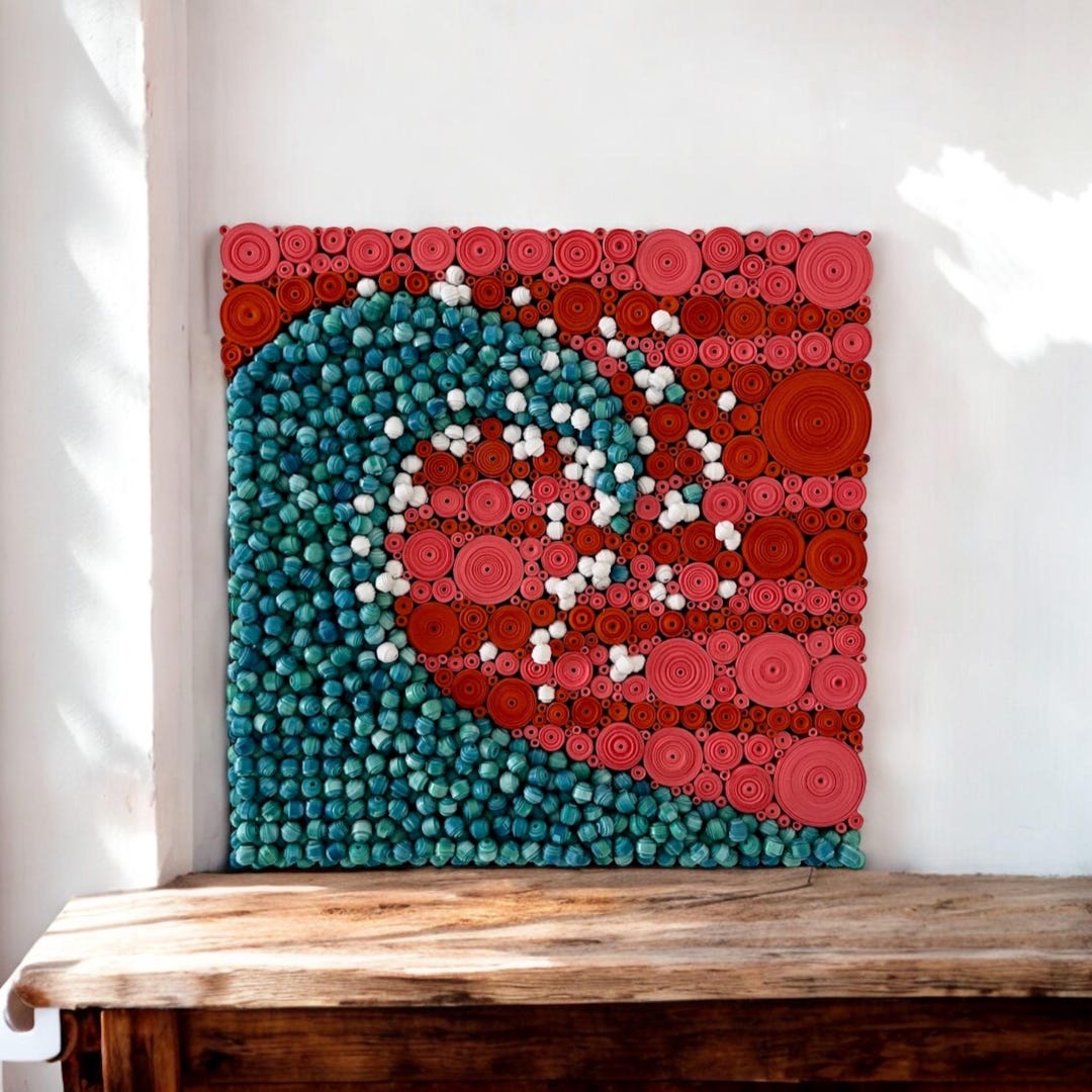Blue Orange Quilling Wave Art Anniversary Present Idea for Beach House ...