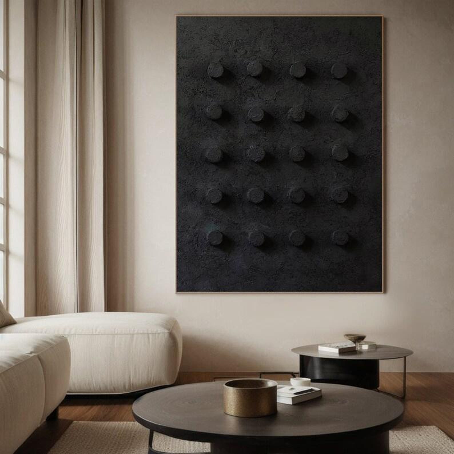 Stretched Black 3D Textured Wall Art Modern Geometric Sculpture ...