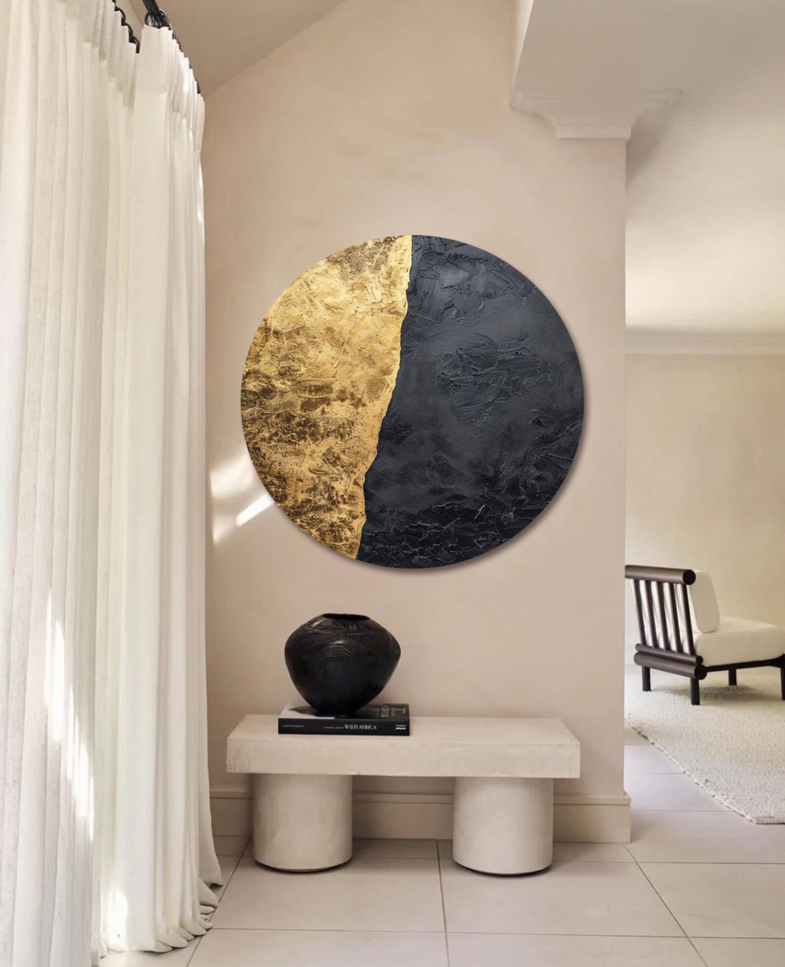 Black Abstract Wall Art Black 3D Texture Painting Black Plaster Wall ...